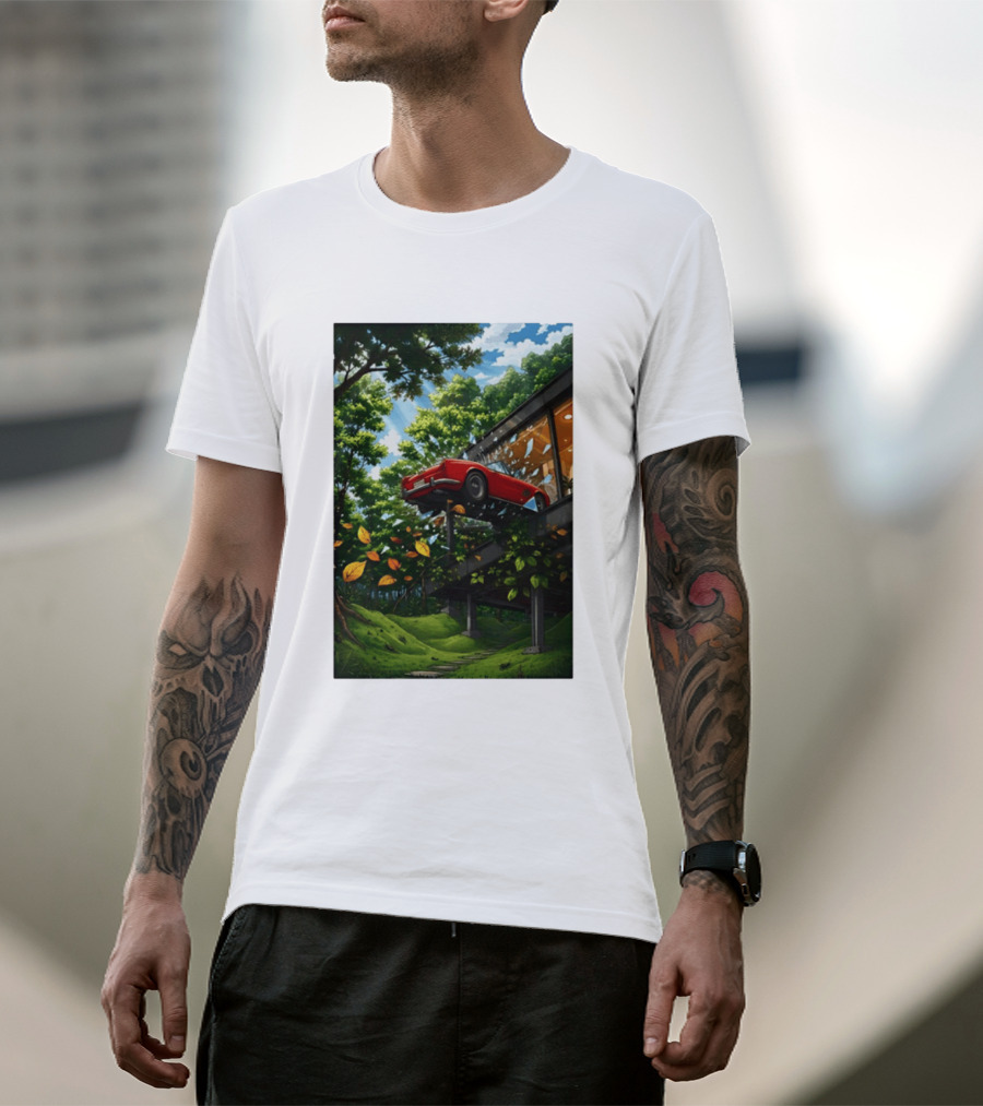 FIB I'll Take It I Want It Red Car Breaking Glass Forest Scene T-Shirt