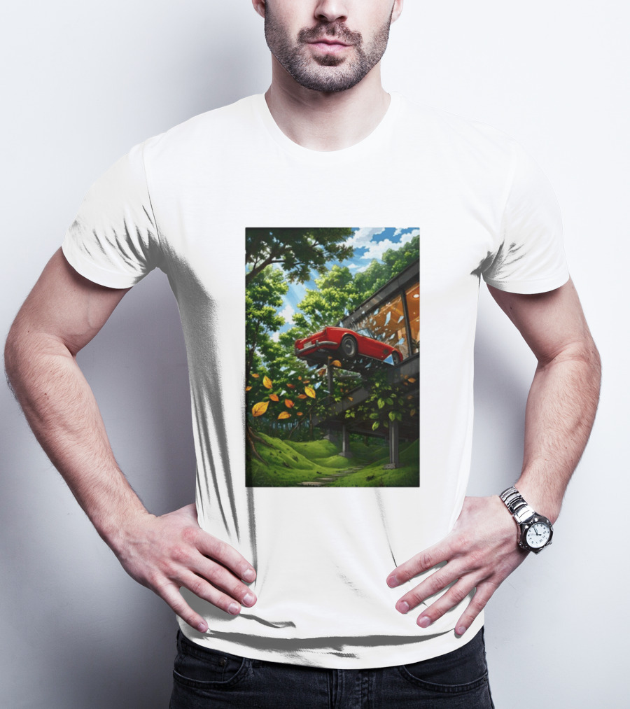 FIB I'll Take It I Want It Red Car Breaking Glass Forest Scene T-Shirt