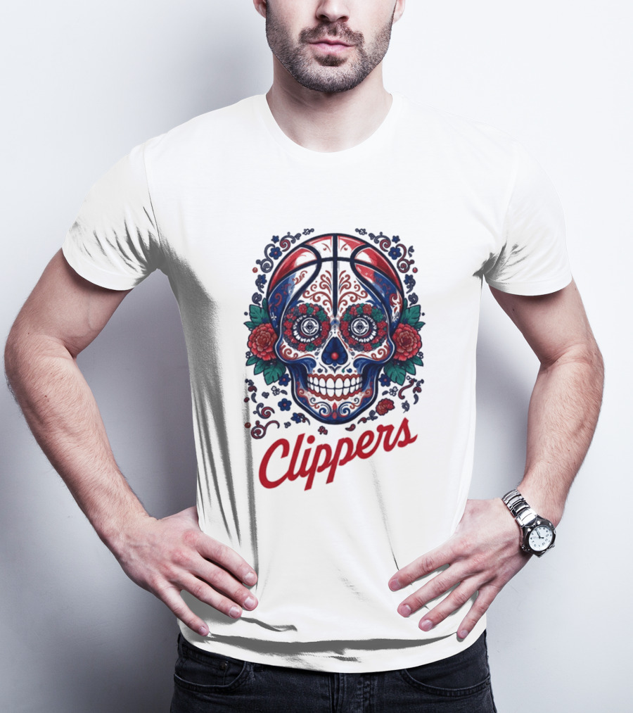 Clippers Dia De Los Muertos Basketball Skull Floral 2026 27 T-Shirt