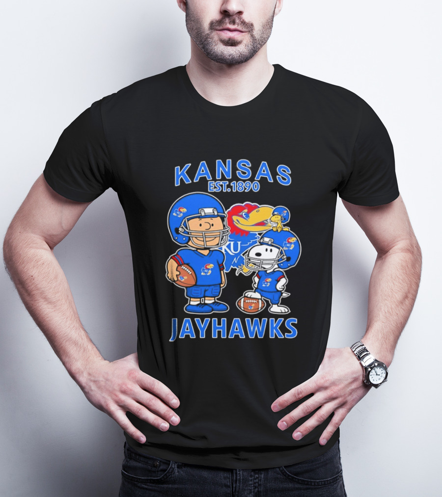 Kansas Jayhawks Snoopy Charlie Brown Football Est 1890 T-Shirt