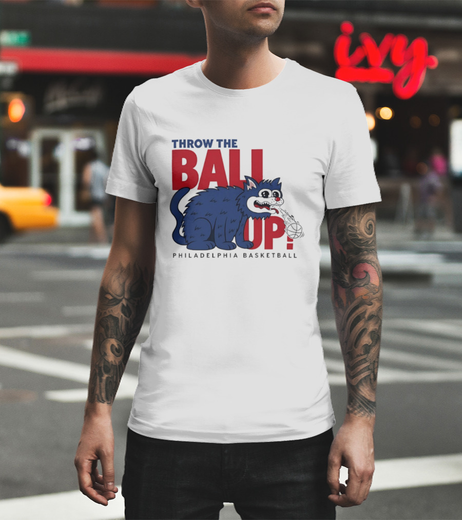 Philadelphia Basketball Throw The Ball Up Cat T-Shirt