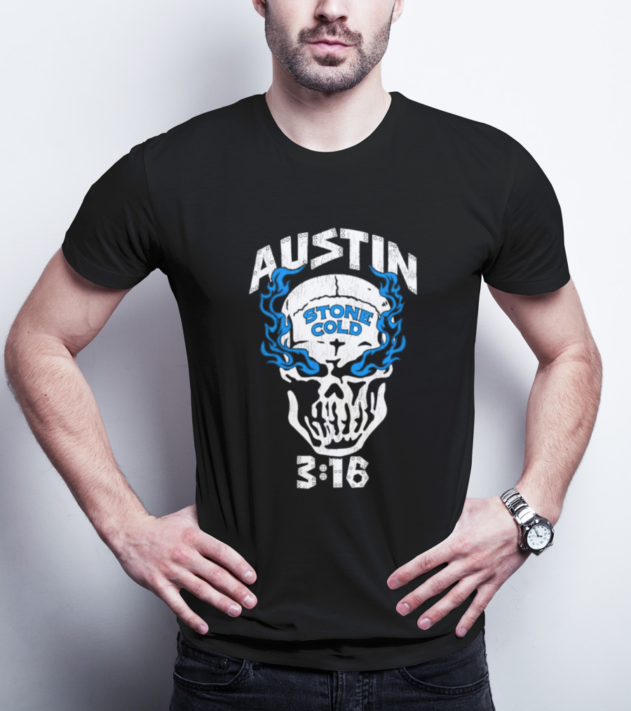 Stone Cold Austin Skull 3 16 WWE Wrestling T-Shirt