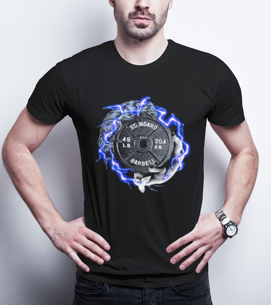 Wolf Vs Rabbit Standard Barbell 45 Lb 20.4 Kg Lightning T-Shirt
