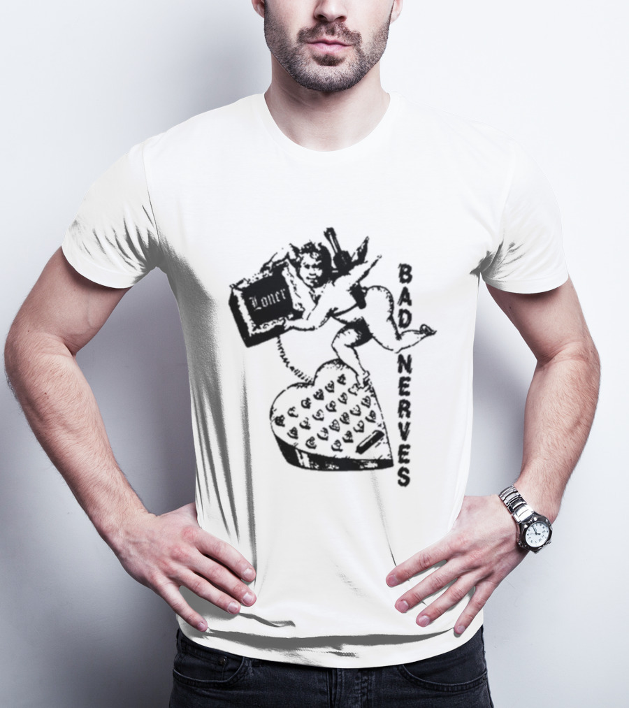Bad Nerves Loner Checkered Heart And Angel Playing Card T-Shirt