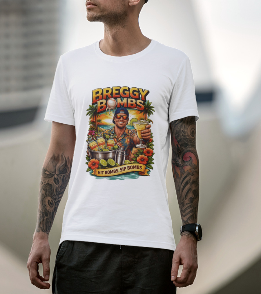 Breggy Bombs Hit Bombs Sip Bombs Tropical Cocktail Vibes T-Shirt