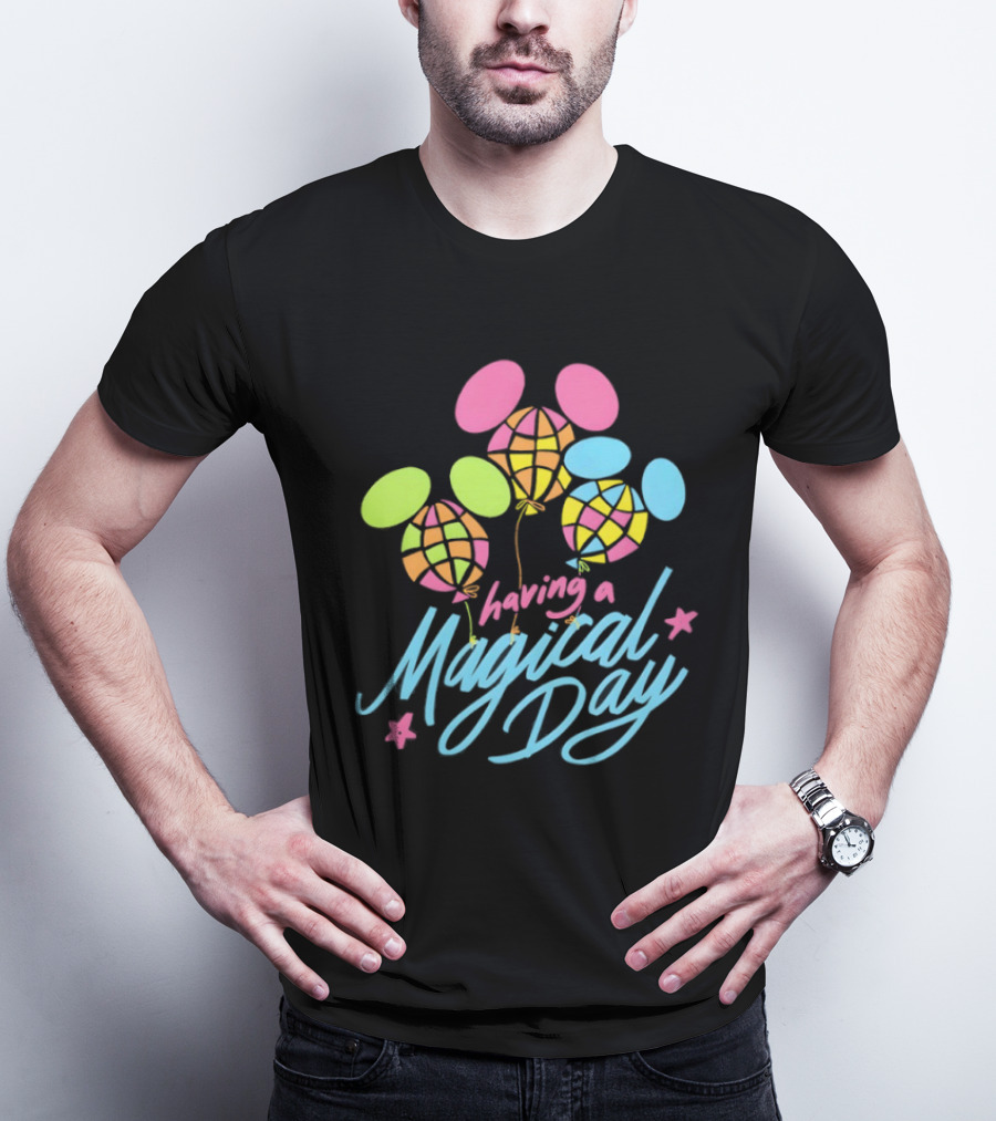 Having A Magical Day Neon Checkered Balloon Bright Colorful Celebration T-Shirt