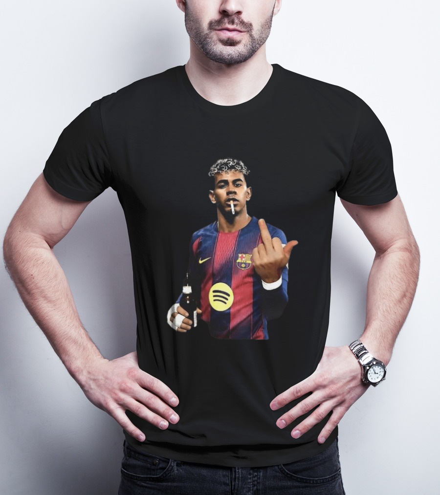 Lamine Yamal FC Barcelona Meme Middle Finger Gesture With Beer And Cigarette T-Shirt