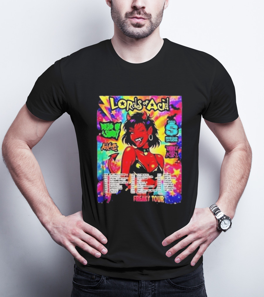 Lords Of Acid Cheeky Freaky Tour 2026 Dead On A Sunday Princess Superstar Tony Kiki Mz Neon Devilish Art 90s T-Shirt