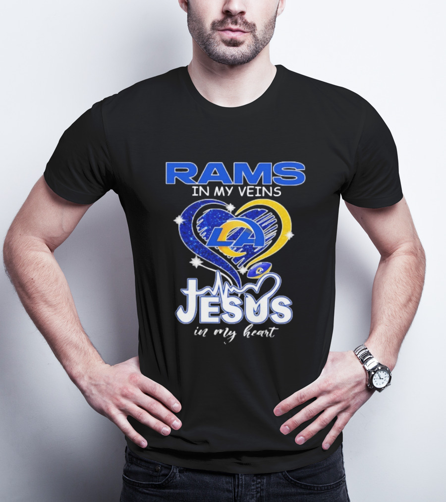 Los Angeles Rams In My Veins Jesus In My Heart Football Fan Faithful T-Shirt