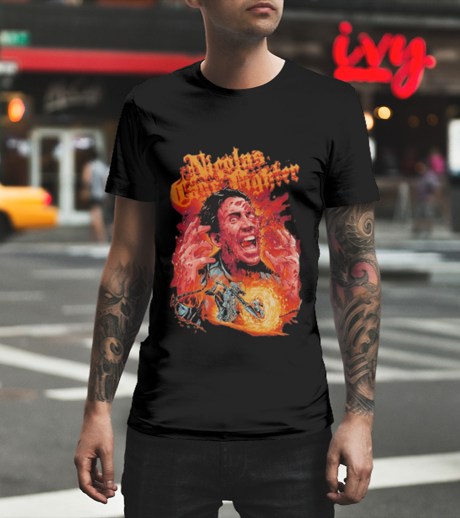 Nicolas Cage Fighter Melting Face Ghost Rider Flame Chain T-Shirt