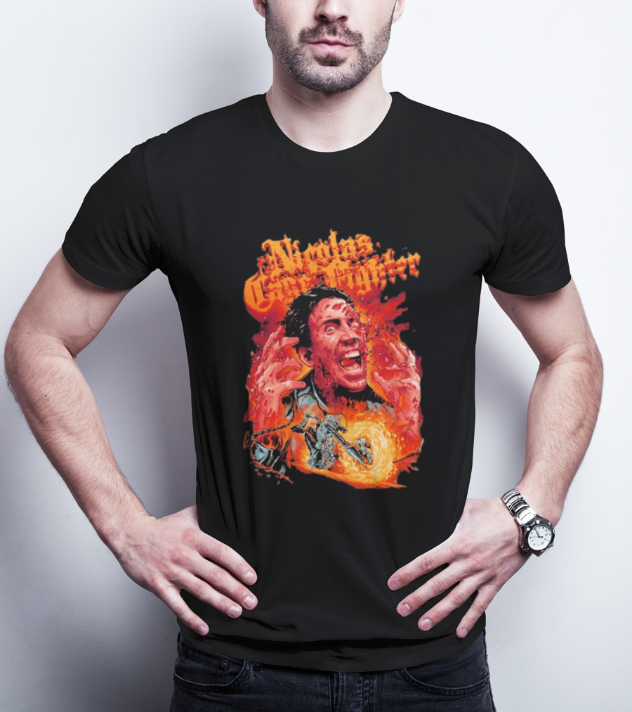 Nicolas Cage Fighter Melting Face Ghost Rider Flame Chain T-Shirt