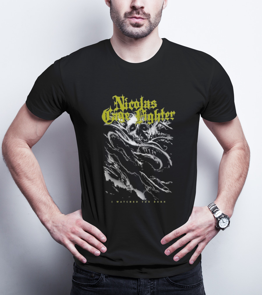 Nicolas Cage Fighter I Ed You Burn Ghost Skeleton In Yellow T-Shirt