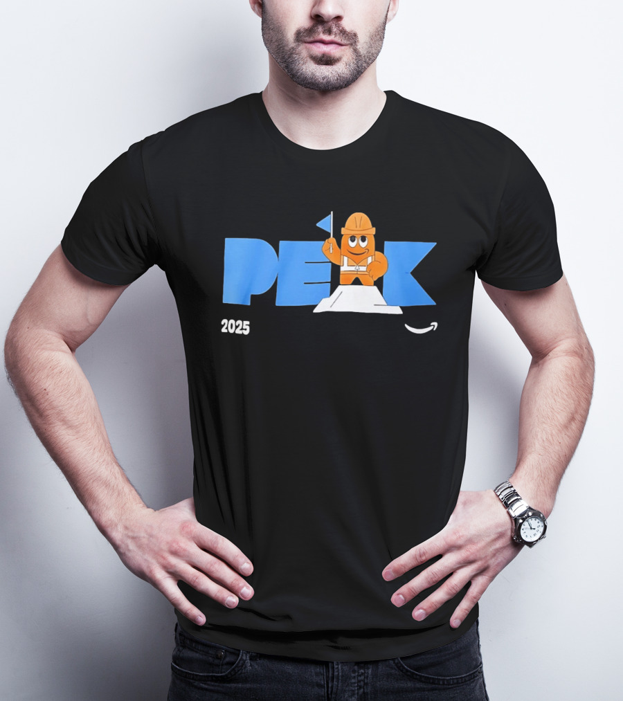 Peak 2025 Construction Character Holding Flag T-Shirt
