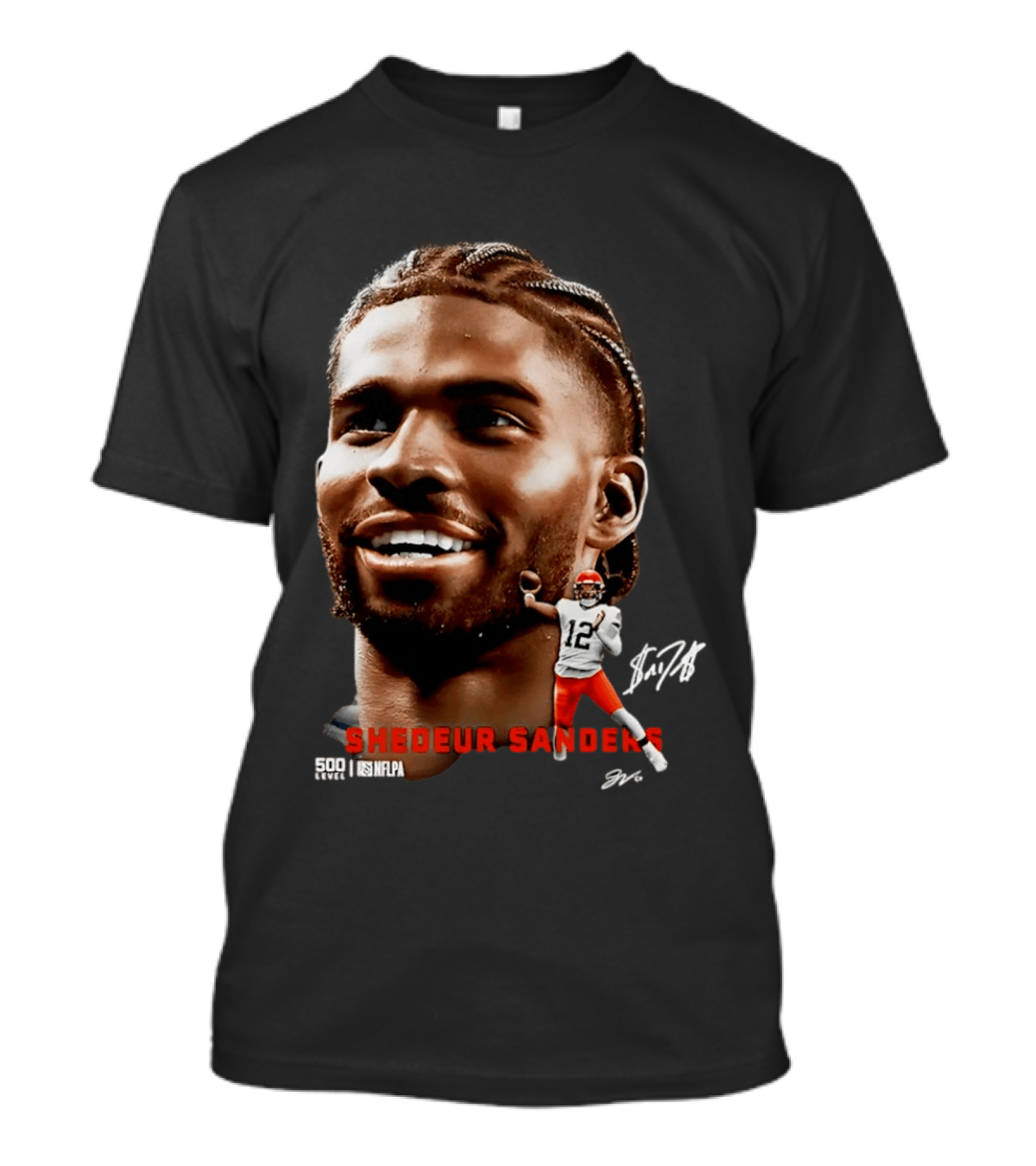 Shedeur Sanders NFLPA 500 Level Dual Autograph Cleveland 12 T-Shirt