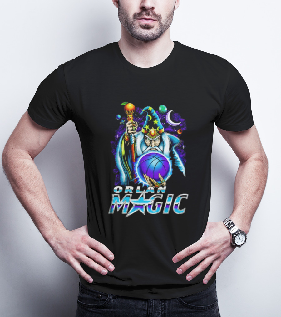 Wizar Orlando Magic Wizard Basketball Planets Stars T-Shirt