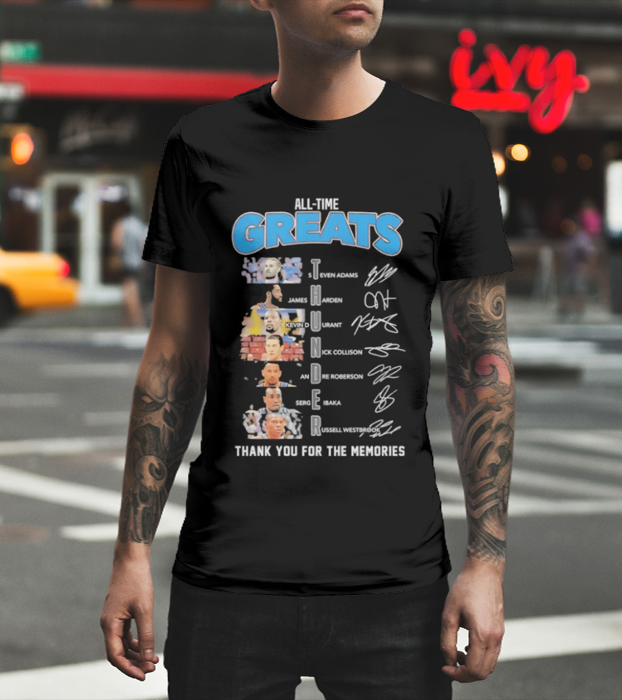 All Time Greats Oklahoma City Thunder Players Signatures Thank You For The Memories T-Shirt