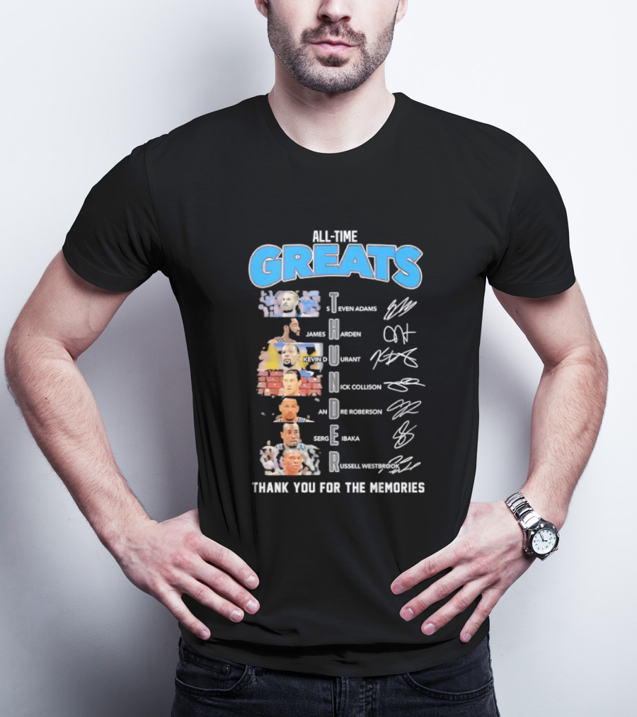 All Time Greats Oklahoma City Thunder Players Signatures Thank You For The Memories T-Shirt