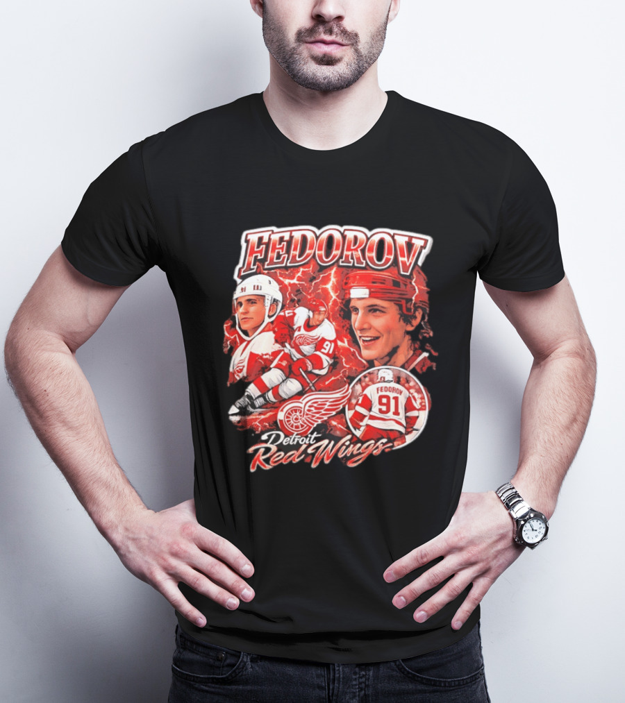 Fedorov 91 Detroit Red Wings Vintage Hockey Hero T-Shirt