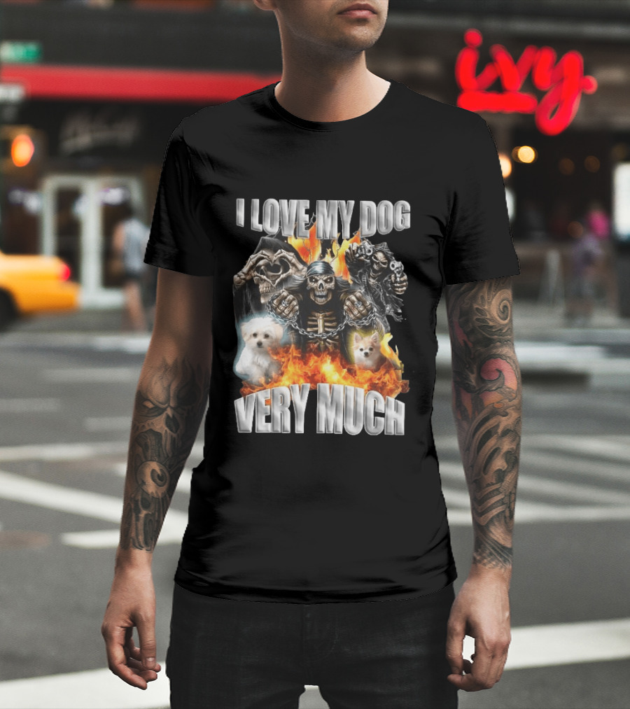 I Love My Dog Very Much Grim Reaper Flames Pet Lover T-Shirt
