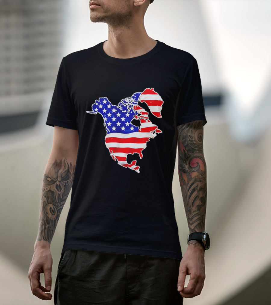 North America US Flag Continent Map Stars And Stripes T-Shirt