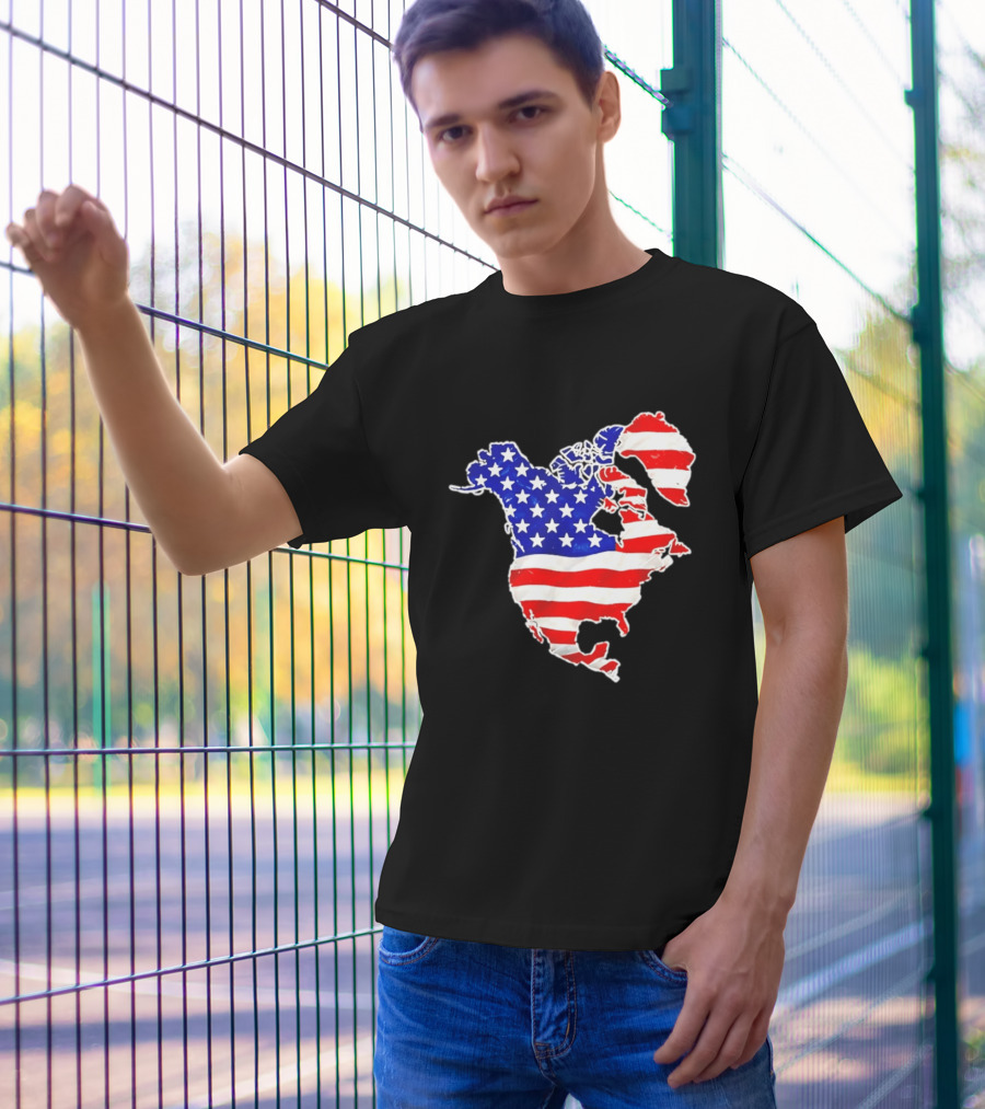 North America US Flag Continent Map Stars And Stripes T-Shirt