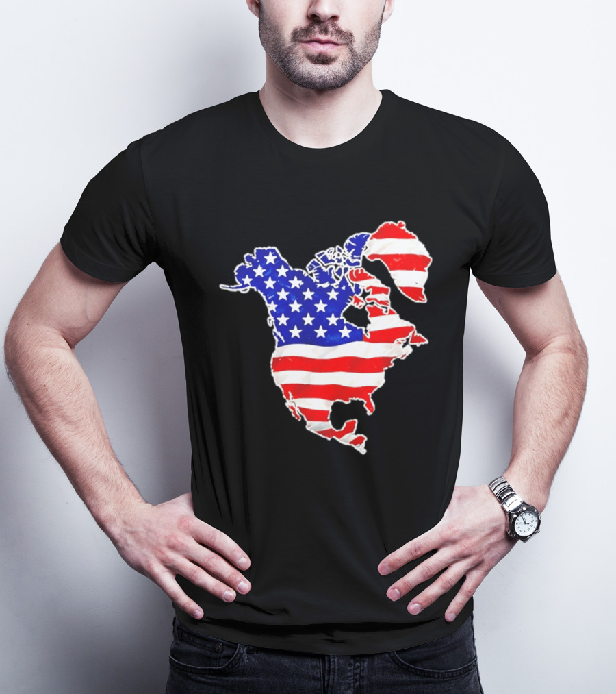 North America US Flag Continent Map Stars And Stripes T-Shirt