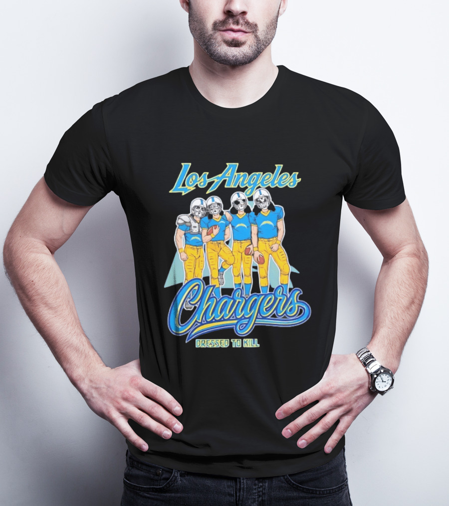 Los Angeles Chargers Dressed To Kill Players Skull Faces Cartoon T-Shirt