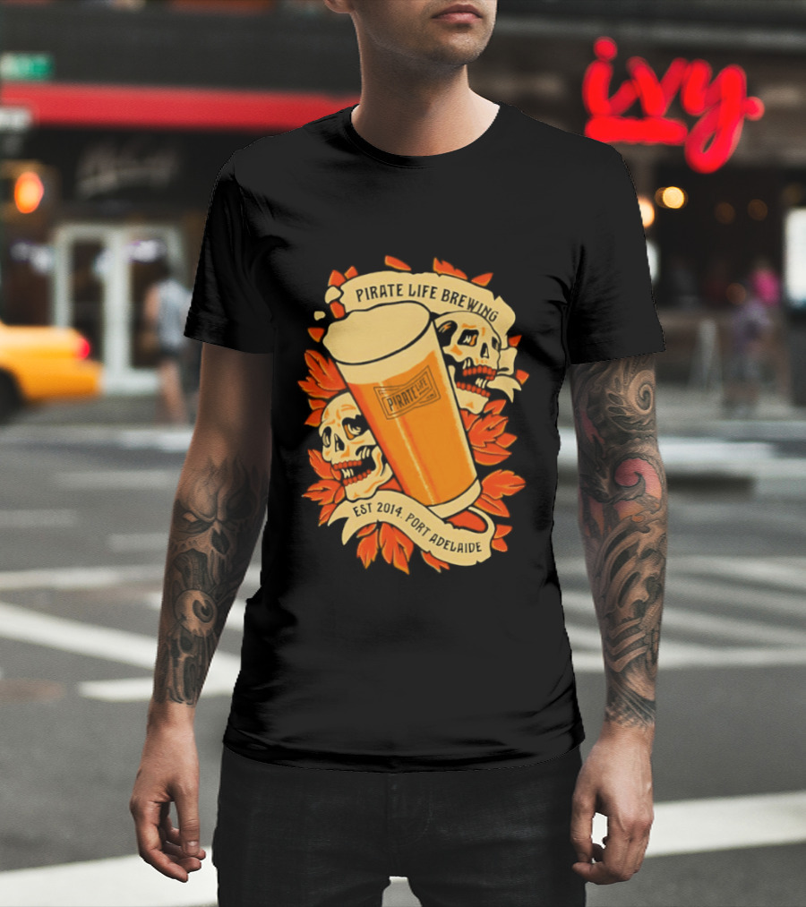 Pirate Life Brewing Est 2014 Port Adelaide Pint Skulls T-Shirt