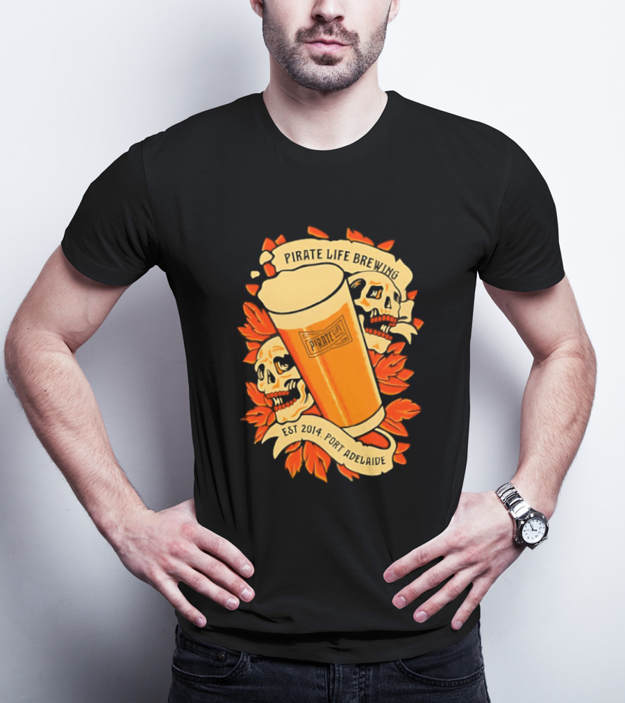 Pirate Life Brewing Est 2014 Port Adelaide Pint Skulls T-Shirt