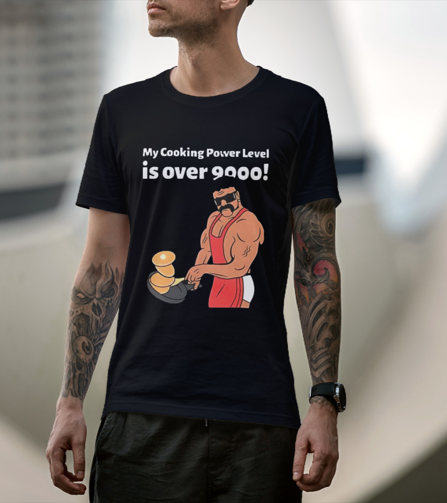 My Cooking Power Level Is Over 9000 Muscle Chef In Red Apron T-Shirt