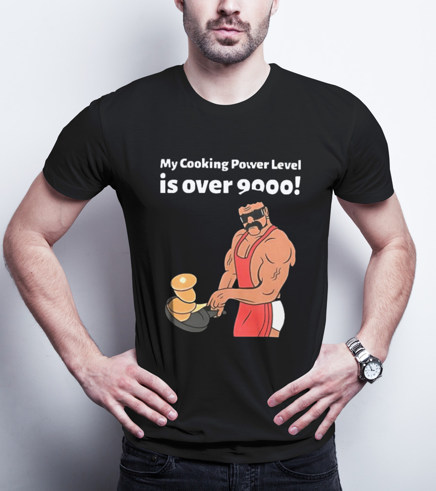 My Cooking Power Level Is Over 9000 Muscle Chef In Red Apron T-Shirt