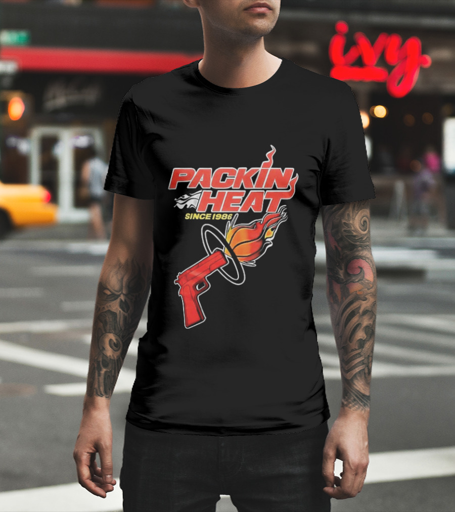 Packin Heat Since 1986 Flaming Basketball And Gun T-Shirt