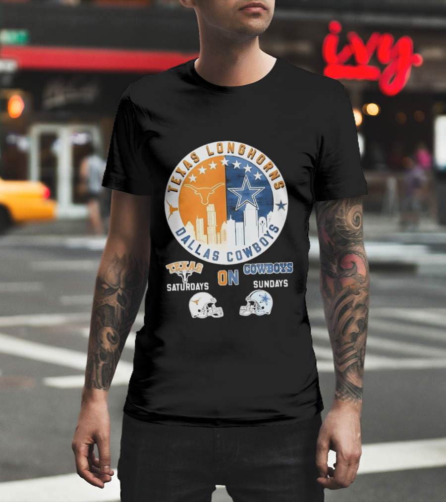 Texas Longhorns Dallas Cowboys Saturdays Sundays Football Rivalry Mashup T-Shirt