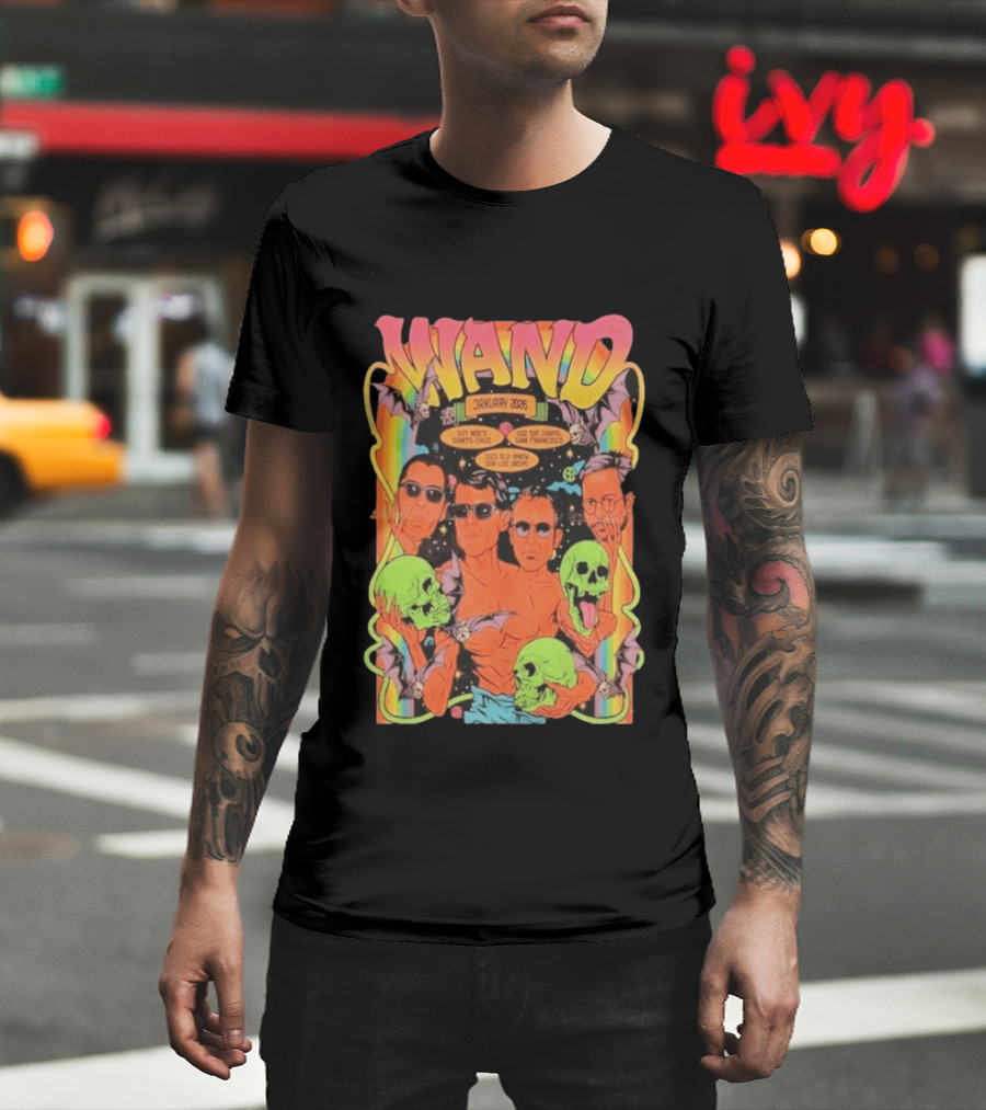 WAND January 2026 Tour Santa Cruz San Francisco San Luis Obispo Skulls And Bats T-Shirt