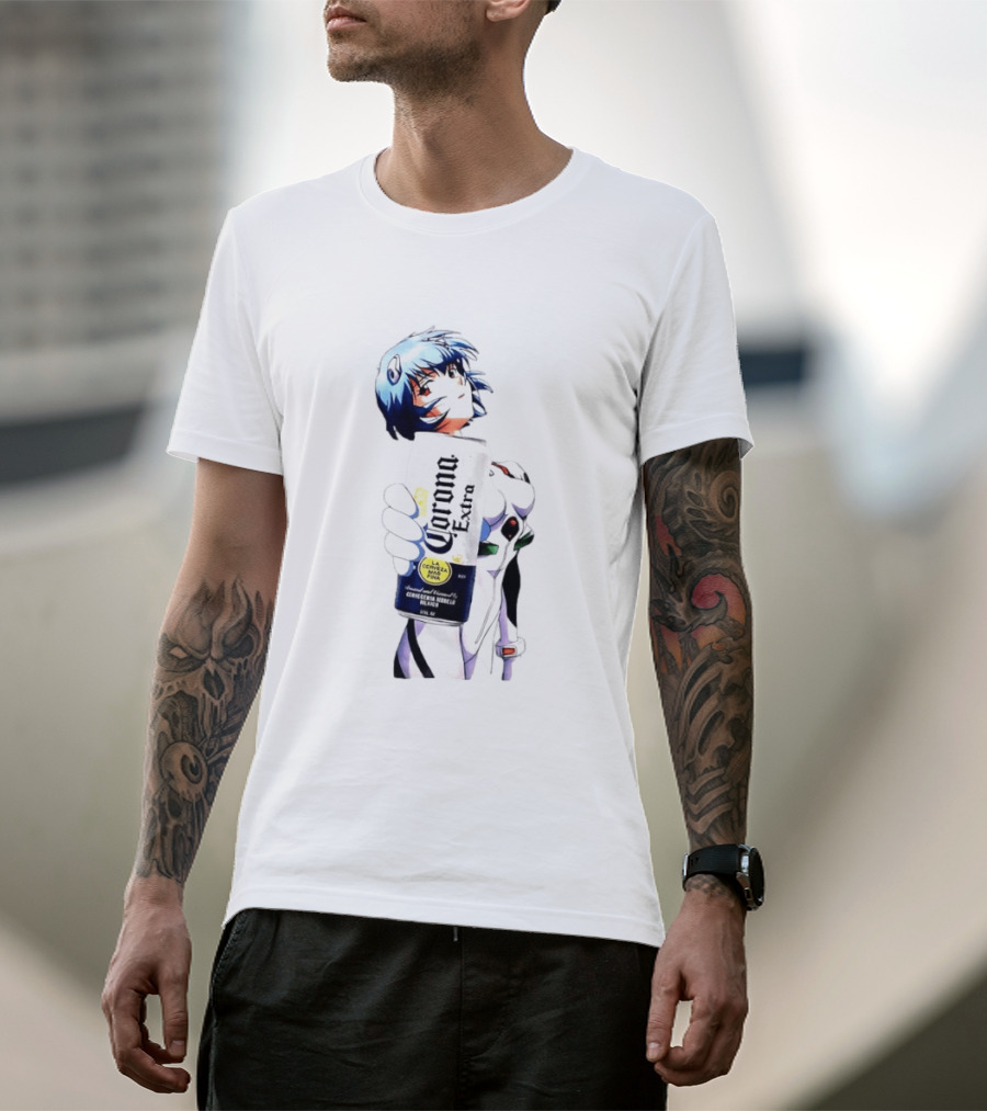 Evangelion Rei Ayanami Holding Corona Extra Beer Can Image T-Shirt
