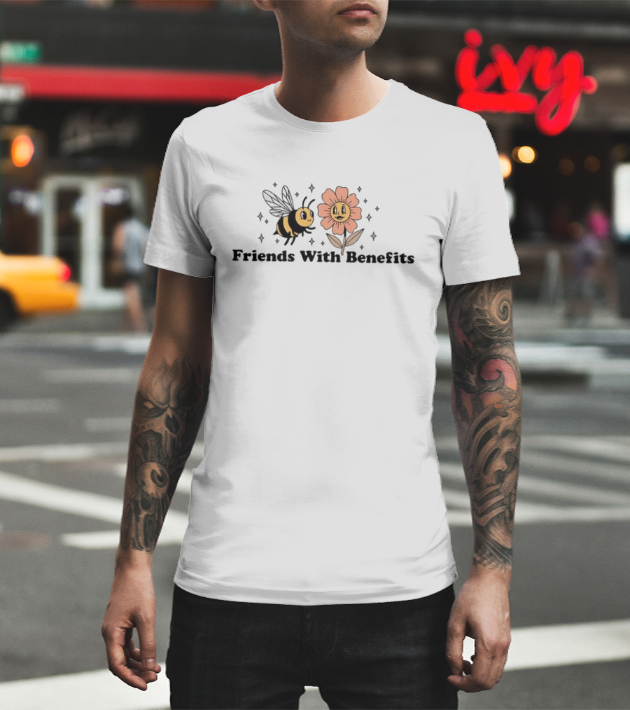 Friends With Benefits Bees And Flowers Meme Cute Illustrated Pals T-Shirt