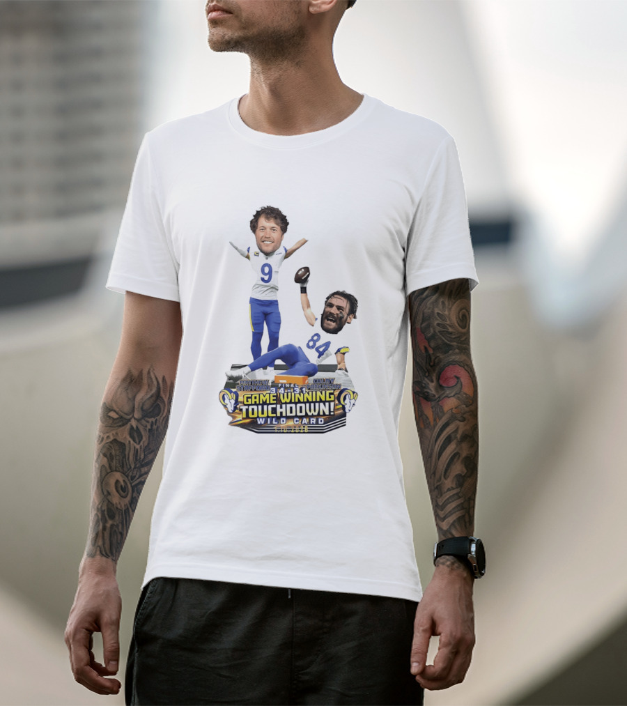Matthew Stafford Colby Parkinson Los Angeles Rams Game Winning Touchdown Wild Card Caricature 2023 T-Shirt