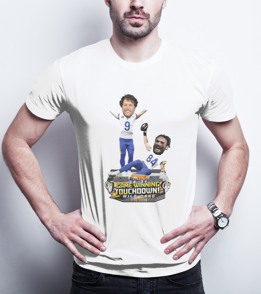 Matthew Stafford Colby Parkinson Los Angeles Rams Game Winning Touchdown Wild Card Caricature 2023 T-Shirt