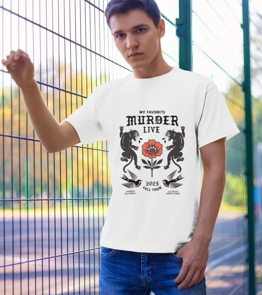 2025 My Favorite Murder Live Fall Tour Event With Floral And Panther Motif T-Shirt