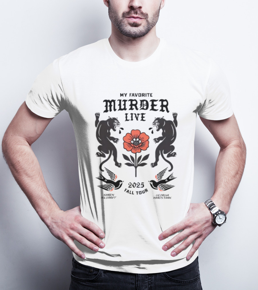 2025 My Favorite Murder Live Fall Tour Event With Floral And Panther Motif T-Shirt