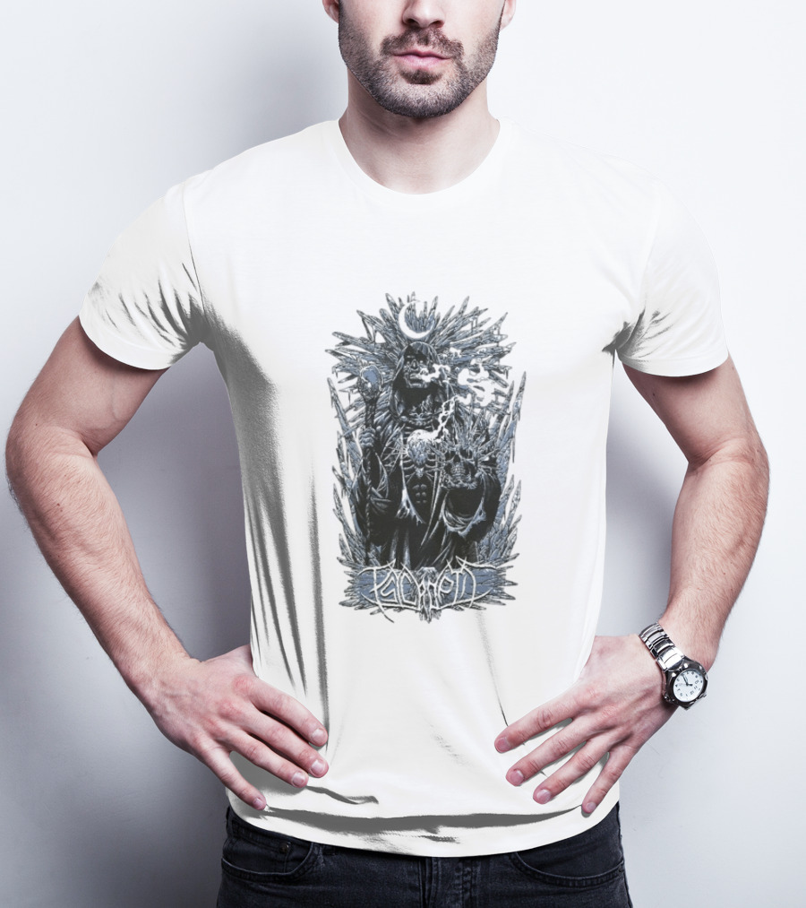 Psycroptic Ice Demon Moonlit Sorcerer Holding Crystal Staff And Skull T-Shirt