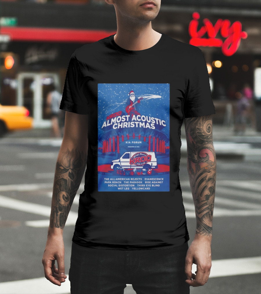 KROQ Almost Acoustic Christmas December 13 2025 Los Angeles Bands Lineup Santa T-Shirt