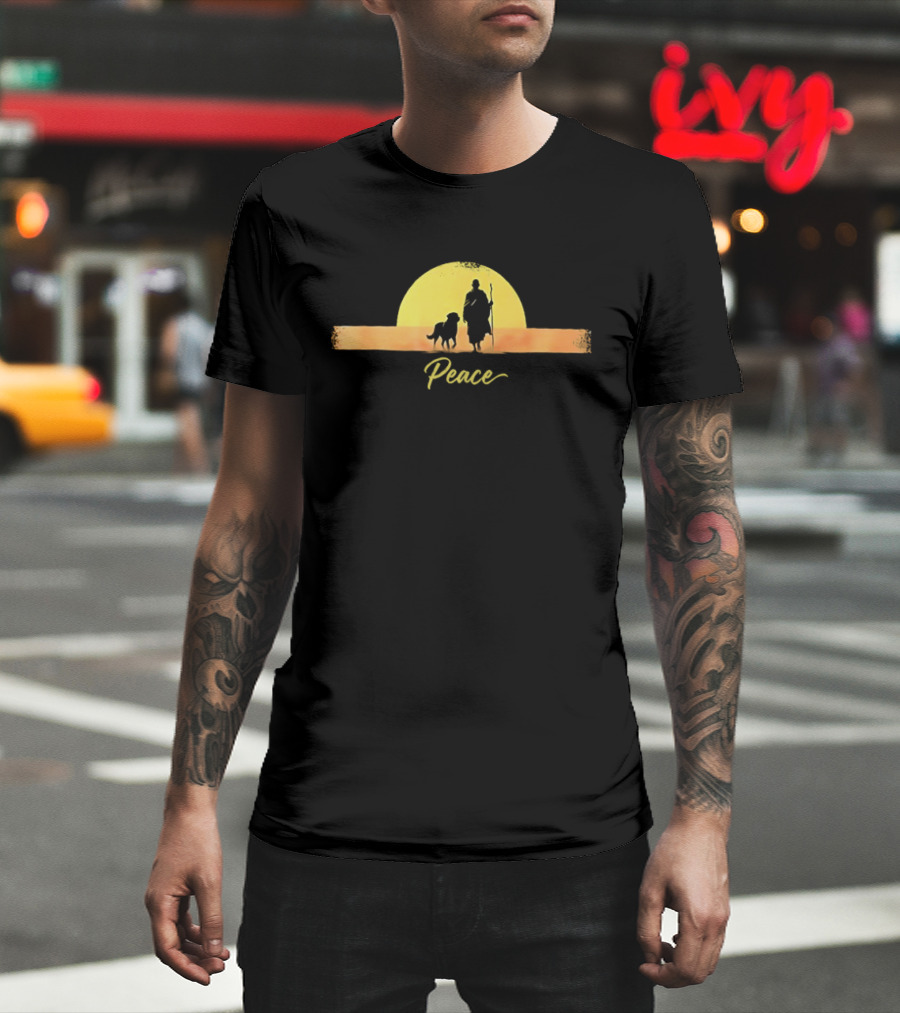 Sunset Walk For Peace Monks And Aloka Dog T-Shirt