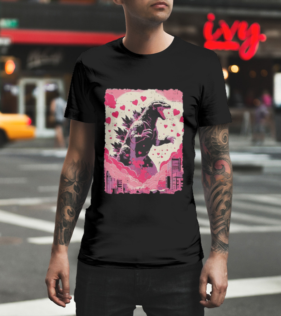 Valentines Day Love Japanese Kaiju Monster With Hearts For Men Women T-Shirt
