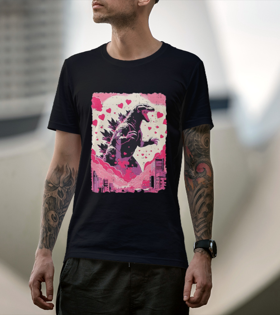 Valentines Day Love Japanese Kaiju Monster With Hearts For Men Women T-Shirt