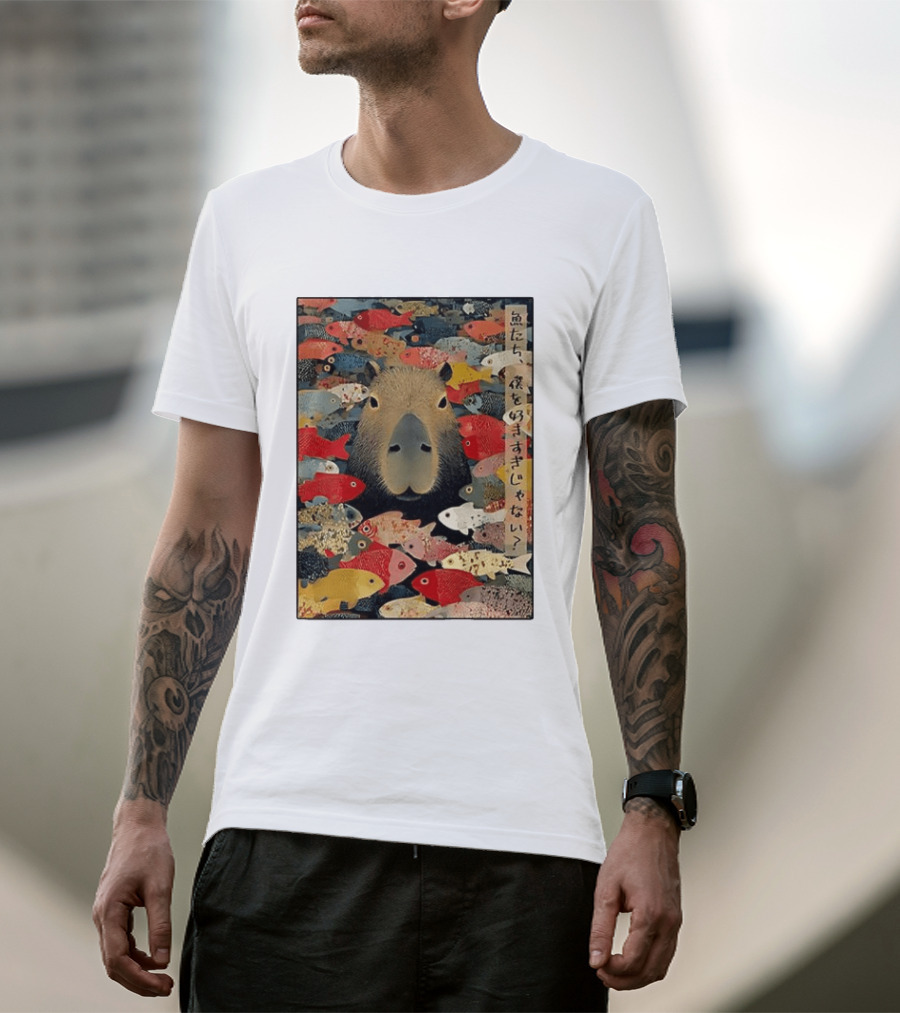 Am I Too Lovable Capybara Surrounded By Colorful Koi Fish T-Shirt