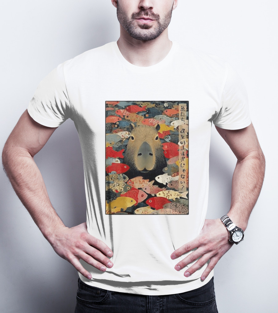 Am I Too Lovable Capybara Surrounded By Colorful Koi Fish T-Shirt