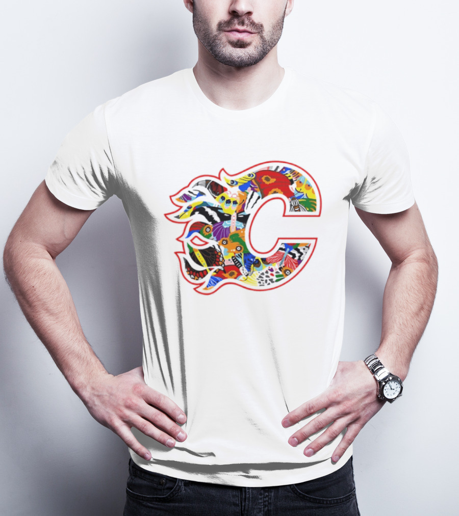 Calgary Flames Pride Night Colorful C Flag T-Shirt