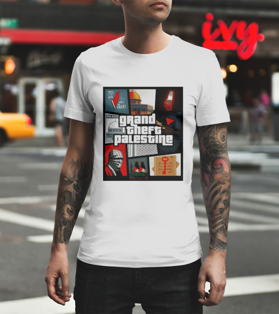 Grand Theft Palestine Dome Of The Rock Sea To Sea Free Palestine RPG Key 55 Flag Cover T-Shirt
