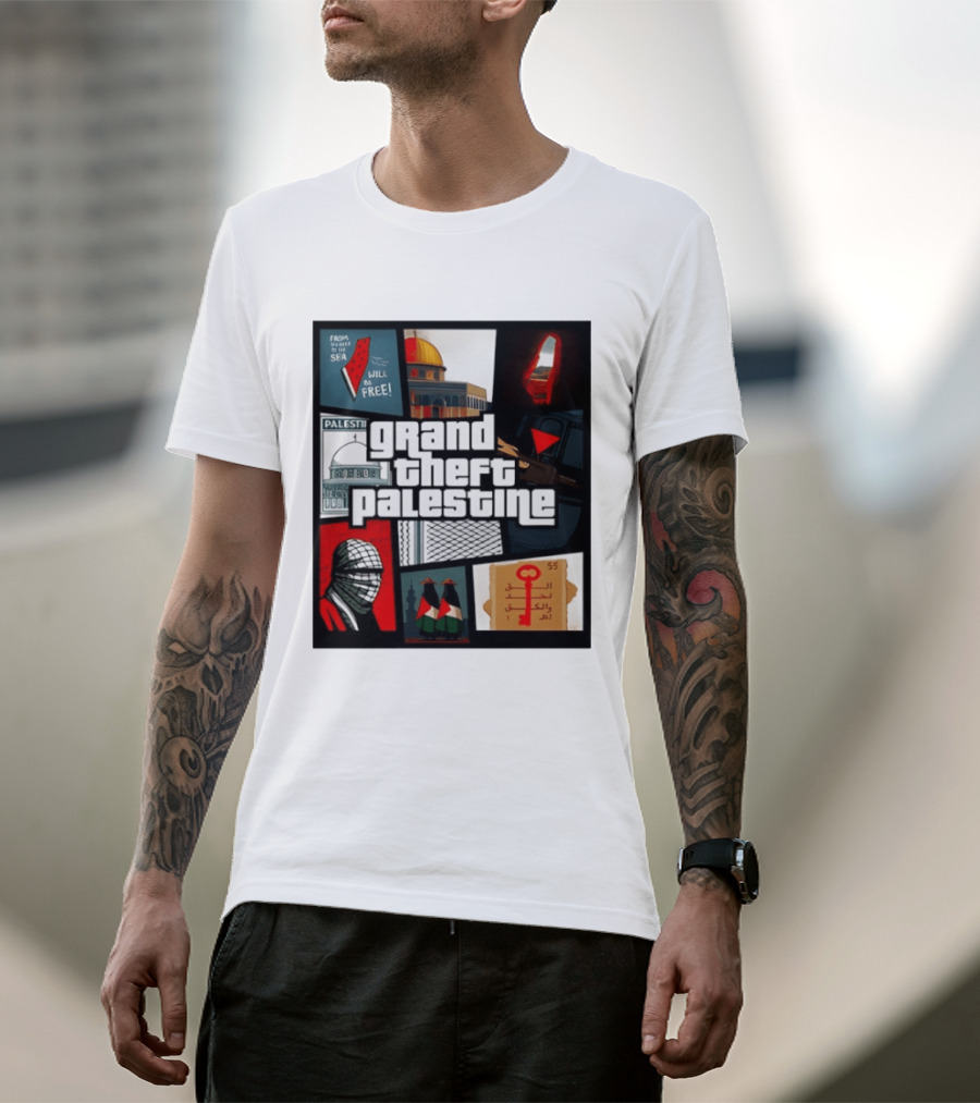 Grand Theft Palestine Dome Of The Rock Sea To Sea Free Palestine RPG Key 55 Flag Cover T-Shirt